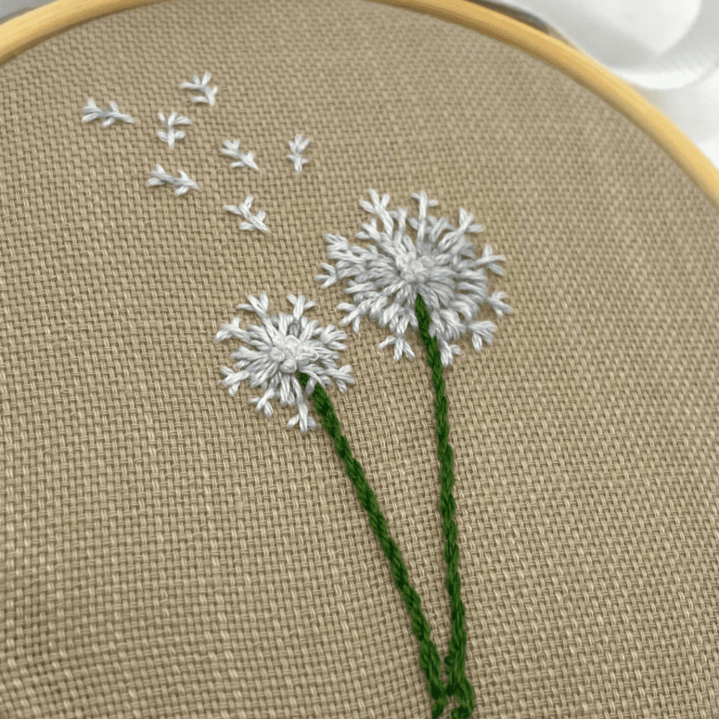 Beginners Dandelion embroidery Kit - Dandelion up-cycling kit