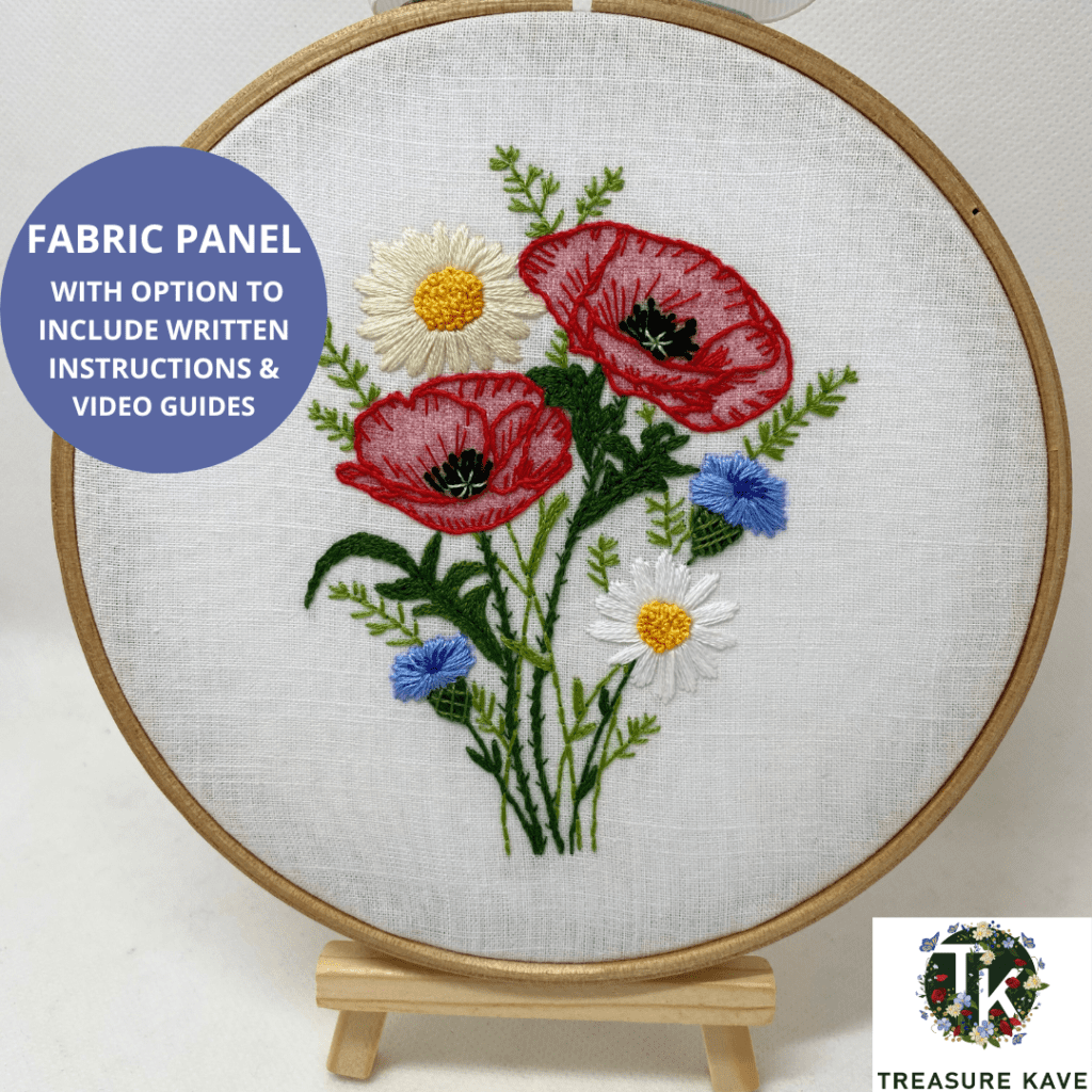 Wild flower printed panel for embroidery- Treasure Kave Embroidery