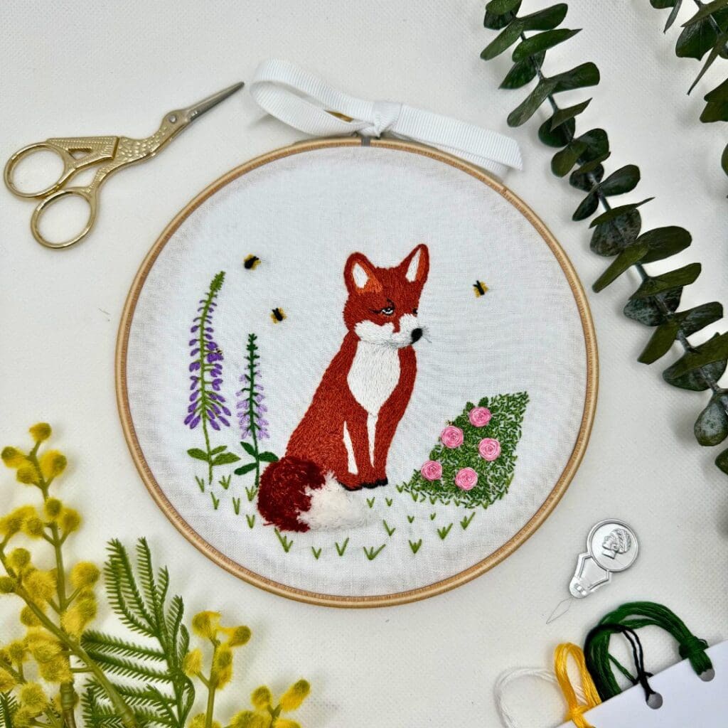 Fox cub Embroidery Kit, Animal embroidery kit, Craft gift, Modern ...